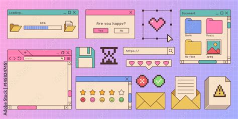 Retro Style Window Browser Assets Set Cute Interface Elements From Old