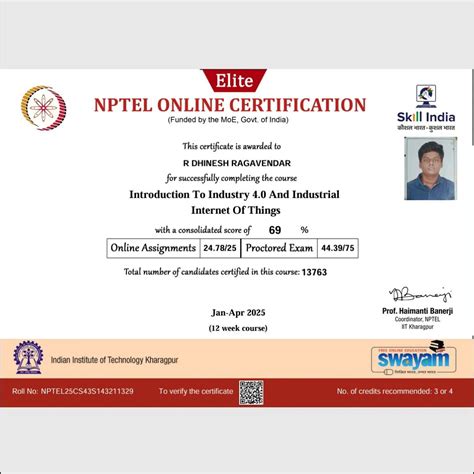 completed nptel aicte fdp on industry 4 0 and iiot r dhinesh ragavendar posted on the topic