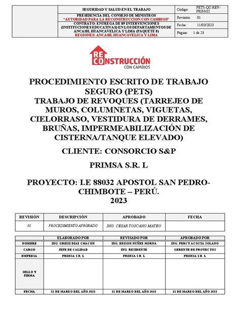 Pets Qc Primsa Revoques Rev 00 Pdf Cemento Hormigón