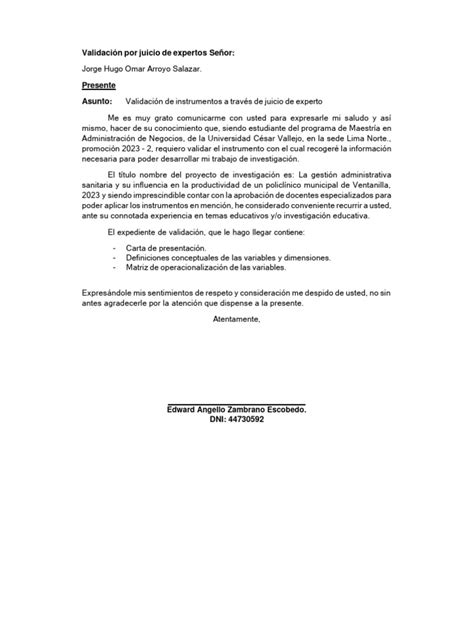 Modelo De Validacion Expertos Jorge Arroyo Pdf Economias
