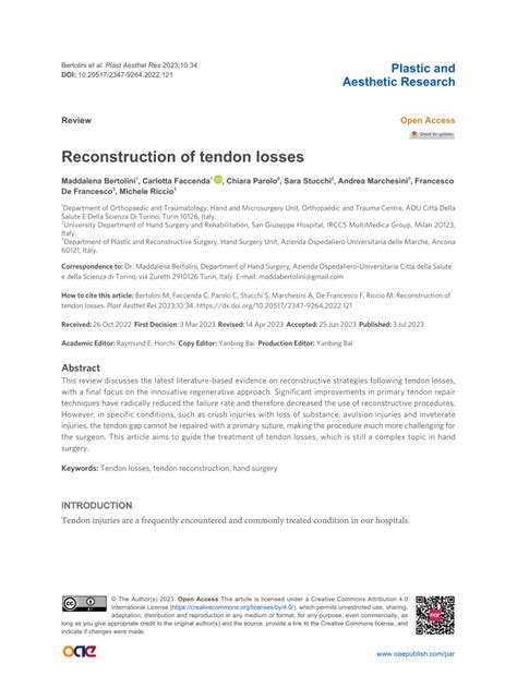 Pdf Reconstruction Of Tendon Losses
