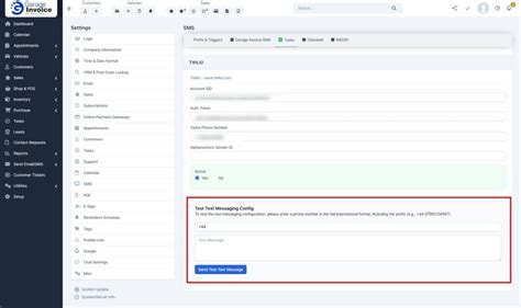 set up twilio account send text message notifications garage invoice
