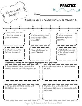 Understand Integers Lesson By Brainy Owl Teacher TPT