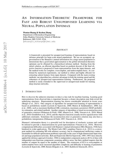PDF An Information Theoretic Framework For Fast And Robust Unsupervised Learning Via Neural