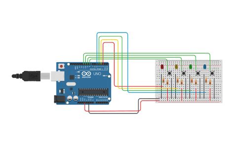 Circuit Design Digital Io Menggunakan 4 Led Dan 4 Push Button Tinkercad