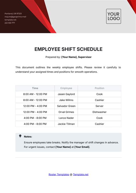 Free Duty Roster Templates Editable And Printable
