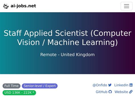 Hiring Staff Applied Scientist Computer Vision Machine Learning Remote Raimljobs