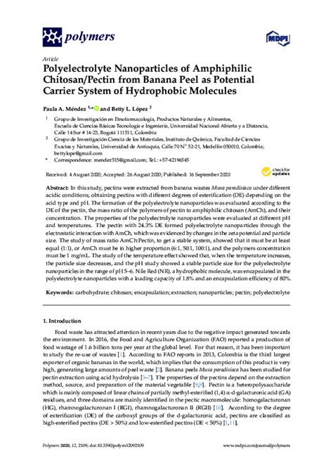 Pdf Polyelectrolyte Nanoparticles Of Amphiphilic Chitosanpectin From