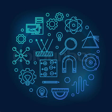 Physics Vector Round Blue Illustration On Dark Background Stock