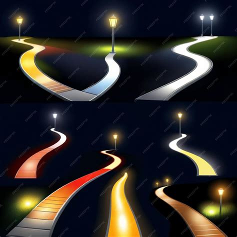 Premium Vector Lighted Pathways Vector Set White Background Isolated