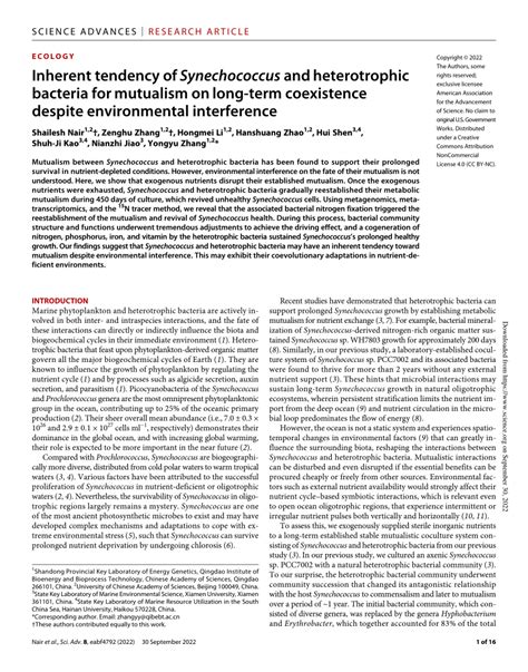 Pdf Inherent Tendency Of Synechococcus And Heterotrophic Bacteria For Mutualism On Long Term
