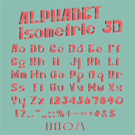 Vector Isometric 3d Font. Black-white Collection of Letters, Numbers and Punctuation Marks Stock ...