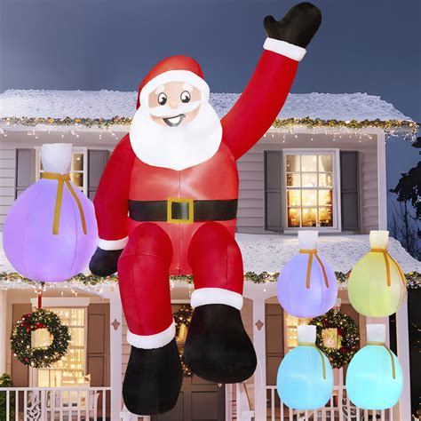 Joiedomi 10 Ft Christmas Inflatables Santa With T Bags Outdoor