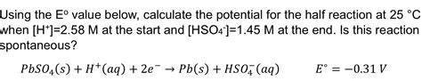 Solved Jsing The E∘ Value Below Calculate The Potential For