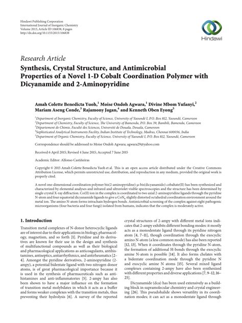 Pdf Synthesis Crystal Structure And Antimicrobial Properties Of A