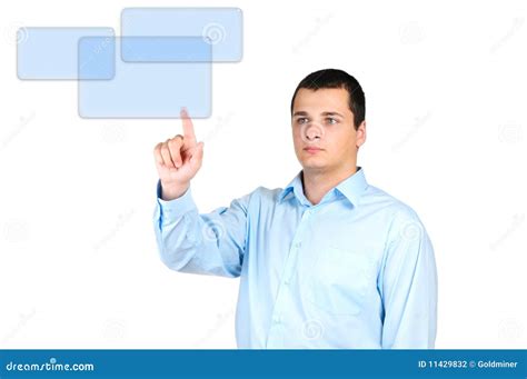 Man Pushing A Button Stock Photo Image Of Pushing Blue