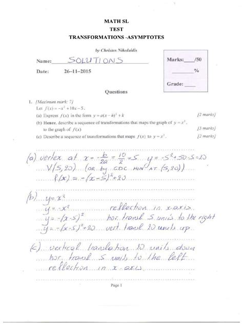 Test 4 Transformations Asymptotes Solutions Pdf