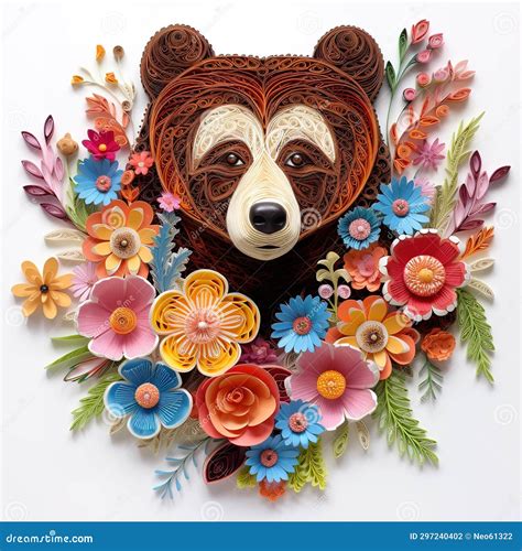 Beautiful Papercut Quilling Paper Filigree Bear Colorful Flowers
