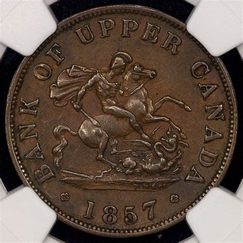1857 Bank Of Upper Canada Half Penny Token Pc 5d Medium 0 Ngc Au 55