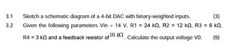 solved 3 1 3 2 sketch a schematic diagram of a 4 bit dac