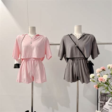 이프유마인 맨투맨반바지set꾸안꾸룩 여름 뽀송 테리 타올지 오버핏 카라 크롭 반팔 티셔츠 밴딩 반바지 숏팬츠 투피스 트레이닝 세트 3color