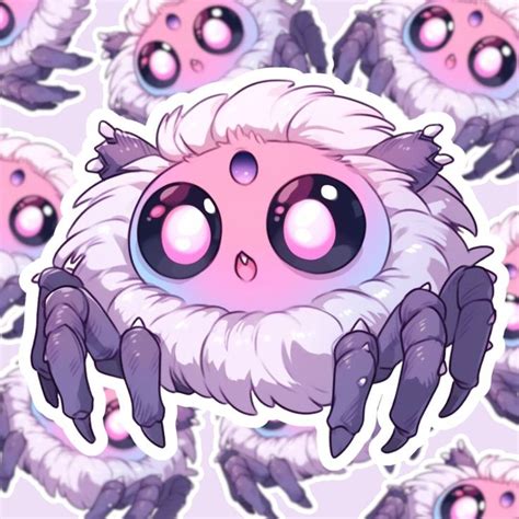 Chibi Halloween Spider In Vibrant Fluffy Colors Cute Die Cut Sticker
