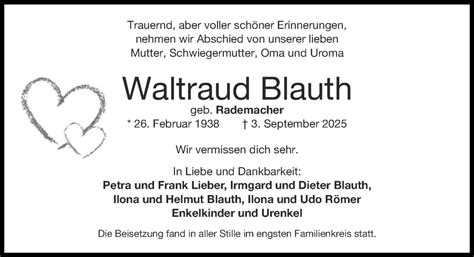Traueranzeigen Von Waltraud Blauth Aachen Gedenkt