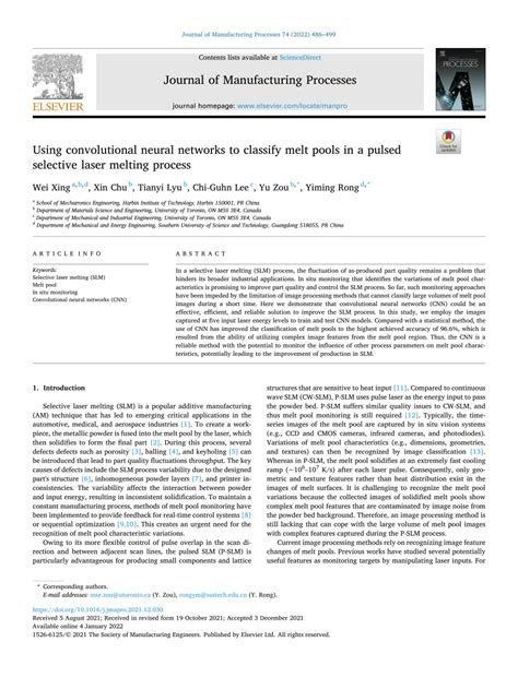 Pdf Using Convolutional Neural Networks To Classify Melt Pools In A