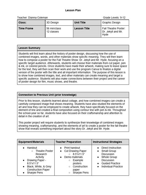 Poster Design Lesson Plan Pdf Poster Lesson Plan