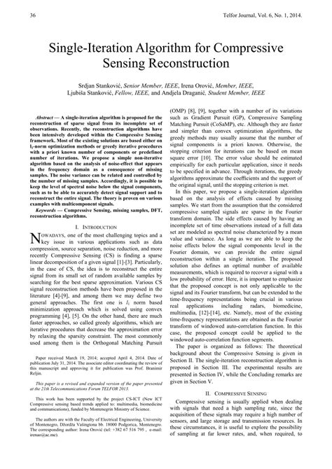 Pdf Single Iteration Algorithm For Compressive Sensing Reconstruction