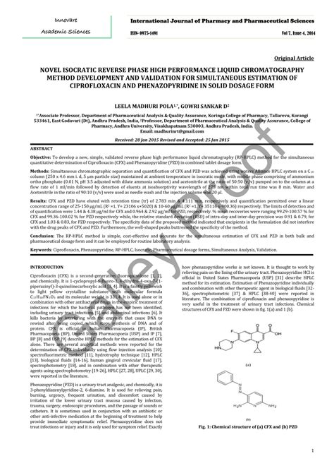 Pdf Novel Isocratic Reverse Phase High Performance Liquid Chromatography Method Development