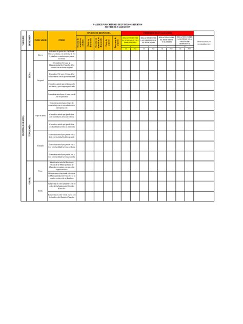 Matriz De Validación Pdf Validez Estadísticas