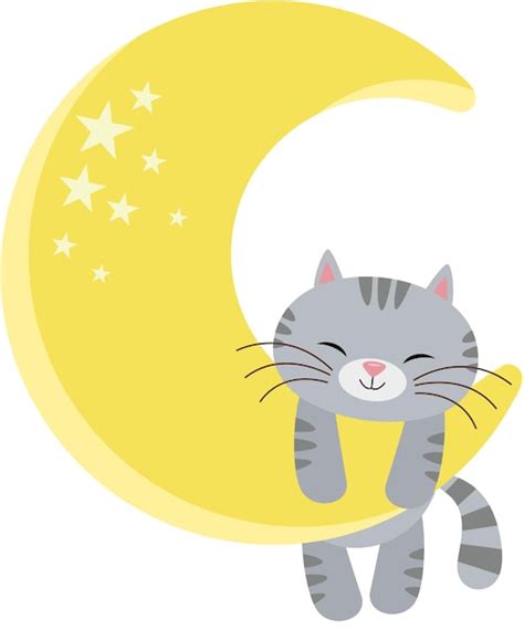Premium Vector Cute Cat Hanging On Yellow Moon