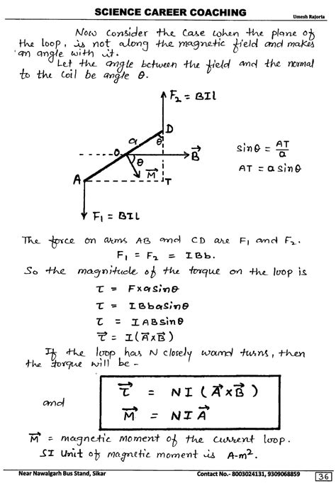 Torque On A Current Carrying Loop In Magnetic Field SCIENCE CAREER COACHING
