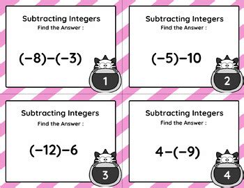 Integer Operations Adding And Subtracting Task Cards By LuckyOne Studio