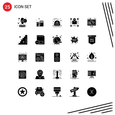 Pack Of 25 Creative Solid Glyphs Of Coding Area Camp Chip Location