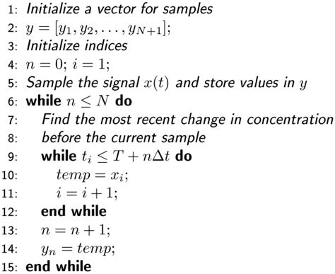 pseudocode for sampling algorithm a biochemical signal x t obtained