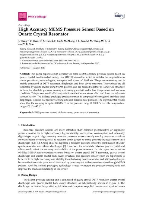 Pdf High Accuracy Mems Pressure Sensor Based On Quartz Crystal Resonator
