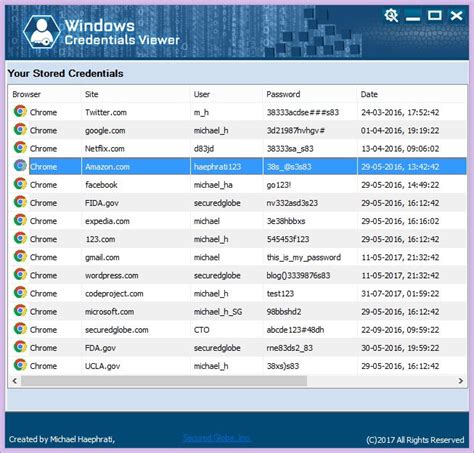 Windows Credentials Viewer Secured Globe Inc