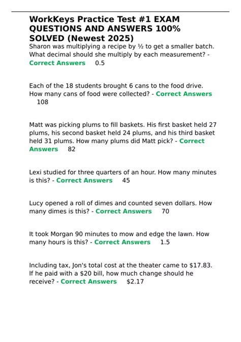 Workkeys Practice Test 1 Exam Questions And Answers 100 Solved Workkeys Practice Test 1 Exam Questions And Answers 100 Solved