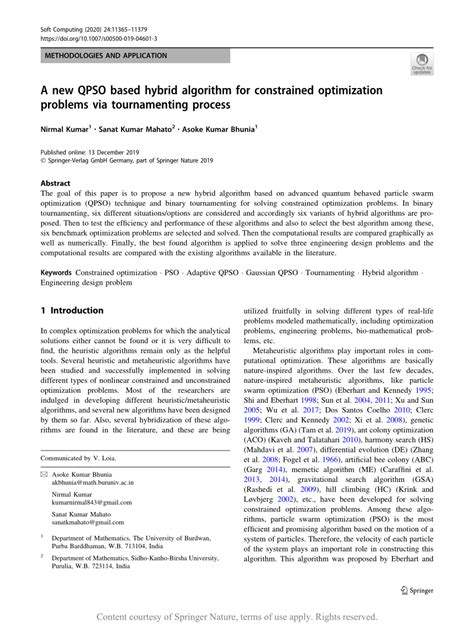 A New Qpso Based Hybrid Algorithm For Constrained Optimization Problems Via Tournamenting