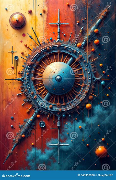Symbolic Digital Art Representation Of Space Station Orbiting Laboratory Exploration Stock