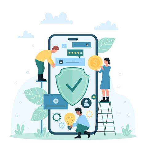 Premium Vector Mobile App Safety Cybersecurity Tiny People Protect Data Privacy With Safe Shield