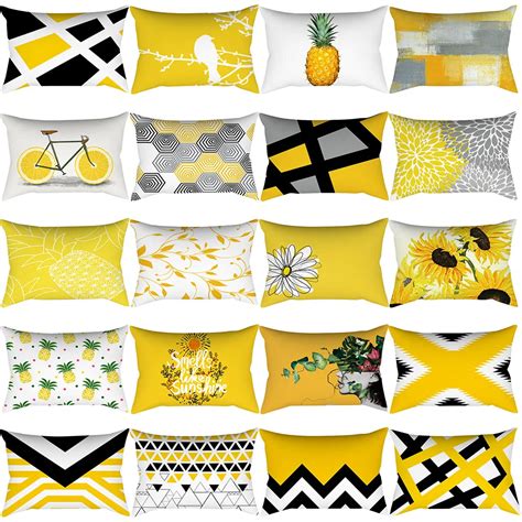 직사각형 베개 케이스 파인애플 노란색 인쇄 장식 기하학적 베개 커버 소파 자동차 허리 홈 장식 던져 쿠션 티몬