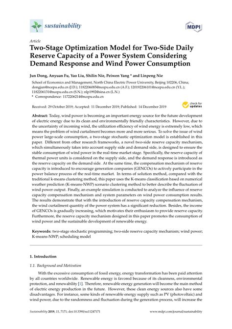 Pdf Two Stage Optimization Model For Two Side Daily Reserve Capacity Of A Power System