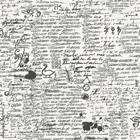 Vector Texture Seamless Pattern With Unreadable Handwritten Text And