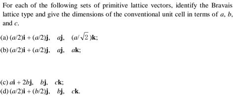 solved for each of the following sets of primitive lattice
