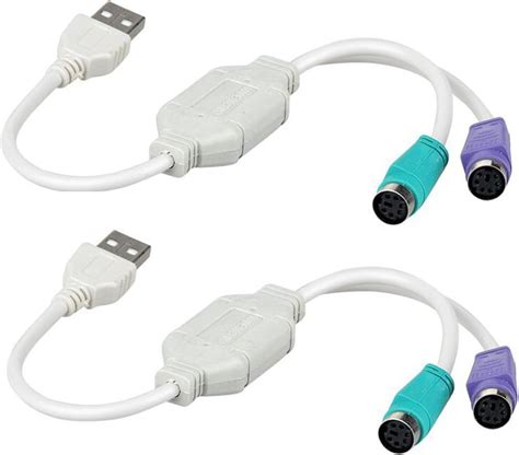 Maxmoral 2pcs Usb To Ps2 Cable Dual Ps 2 Plug Active Usb