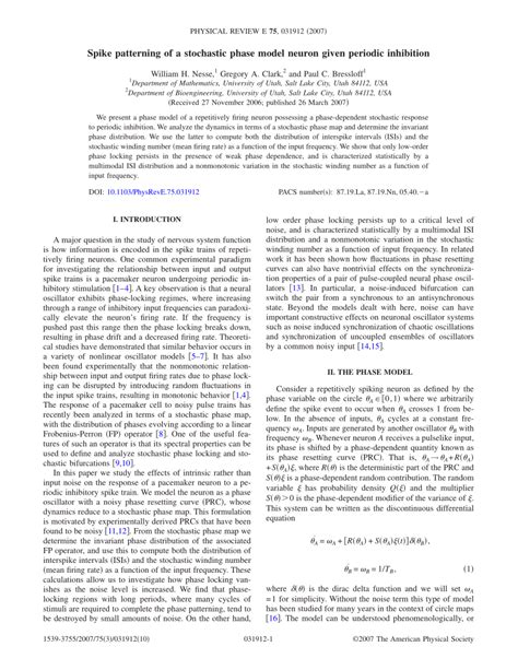 Pdf Spike Patterning Of A Stochastic Phase Model Neuron Given