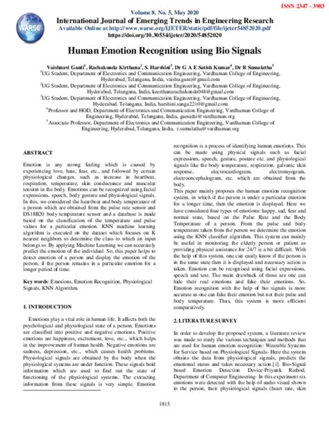 Pdf Human Emotion Recognition Using Bio Signals
